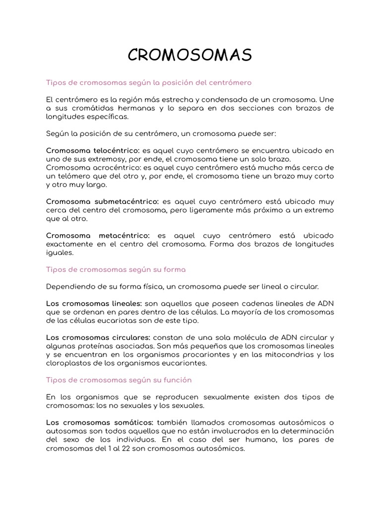 Tipos de cromosomas y sus características | PDF | Ciencia y matemáticas