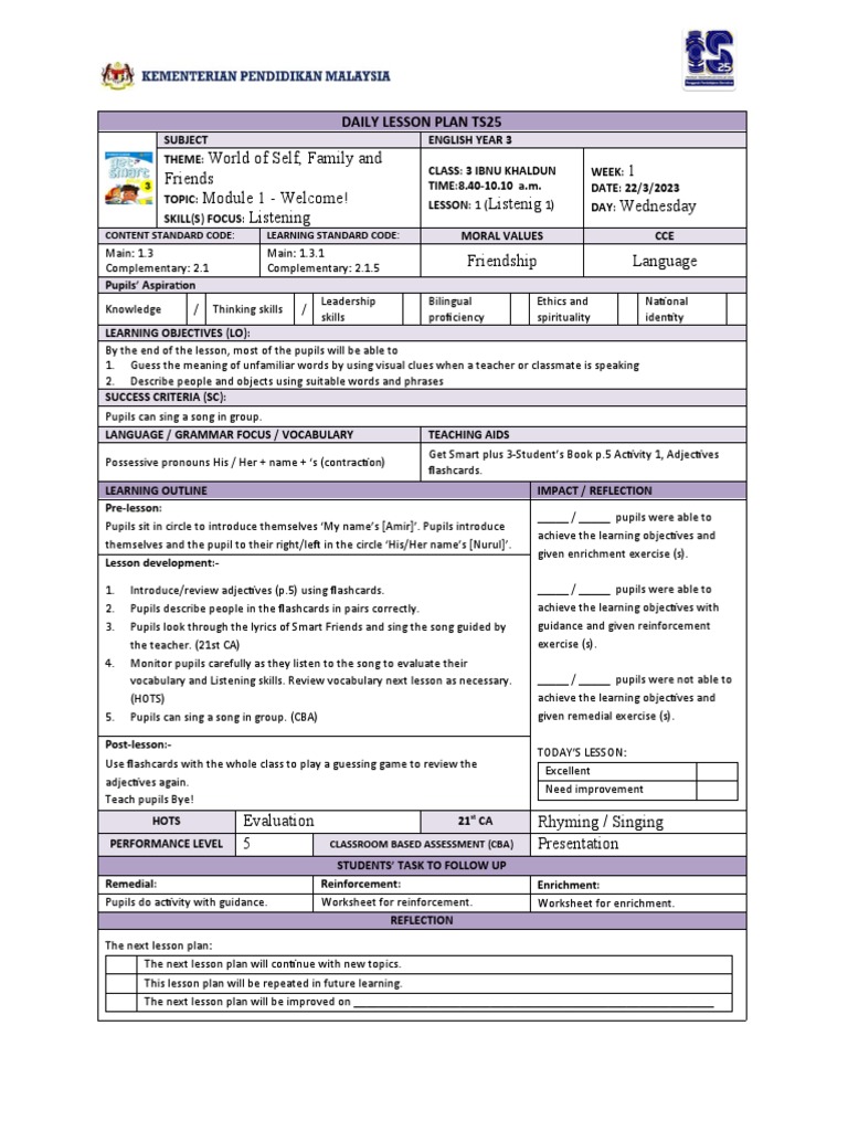 Daily Lesson Plan Ts25 Pdf Lesson Plan Teachers
