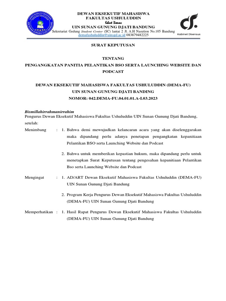 042-Surat Keputusan Panitia Pelantikan BSO | PDF