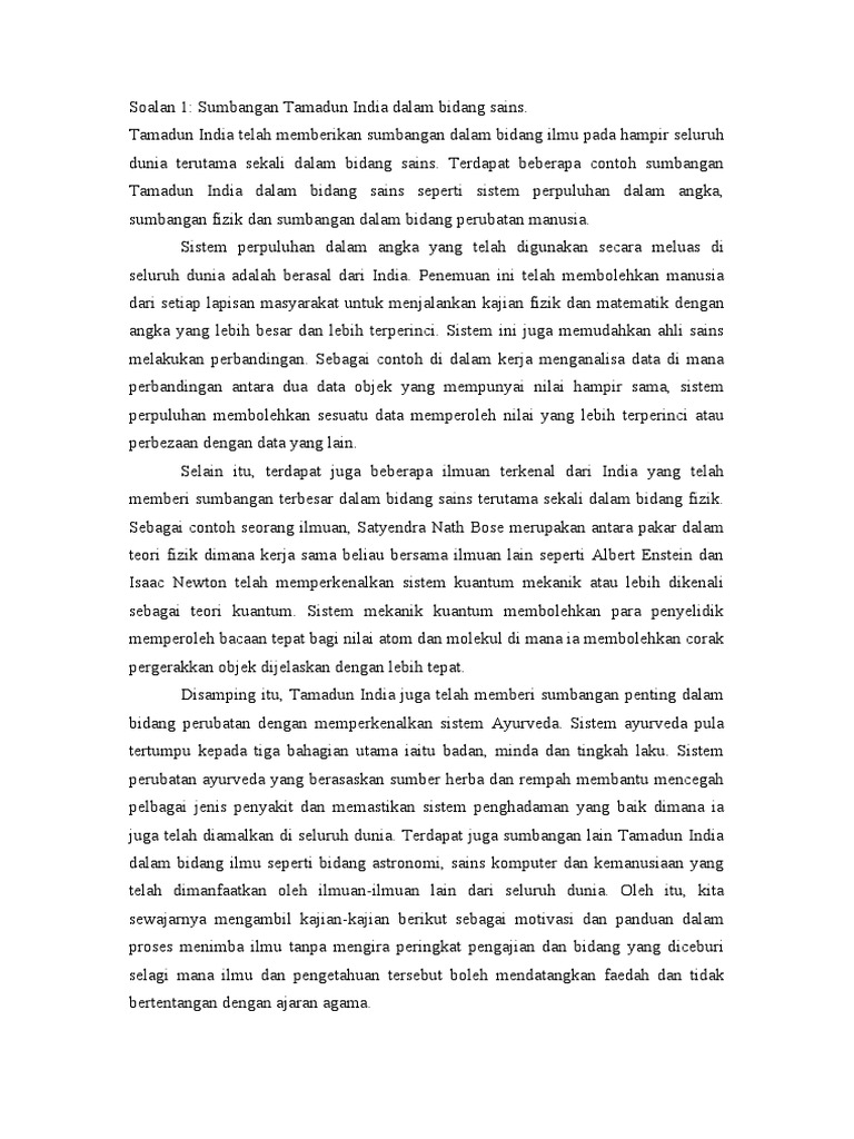 Ocp Soalan 1, Sumbangan Tamadun India Dalam Bidanag Sains | PDF