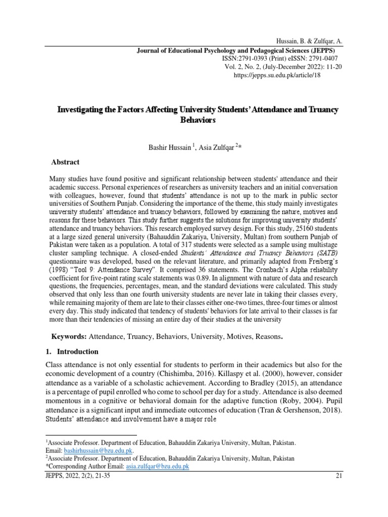 Investigating The Factors Affecting University Students' Attendance and ...