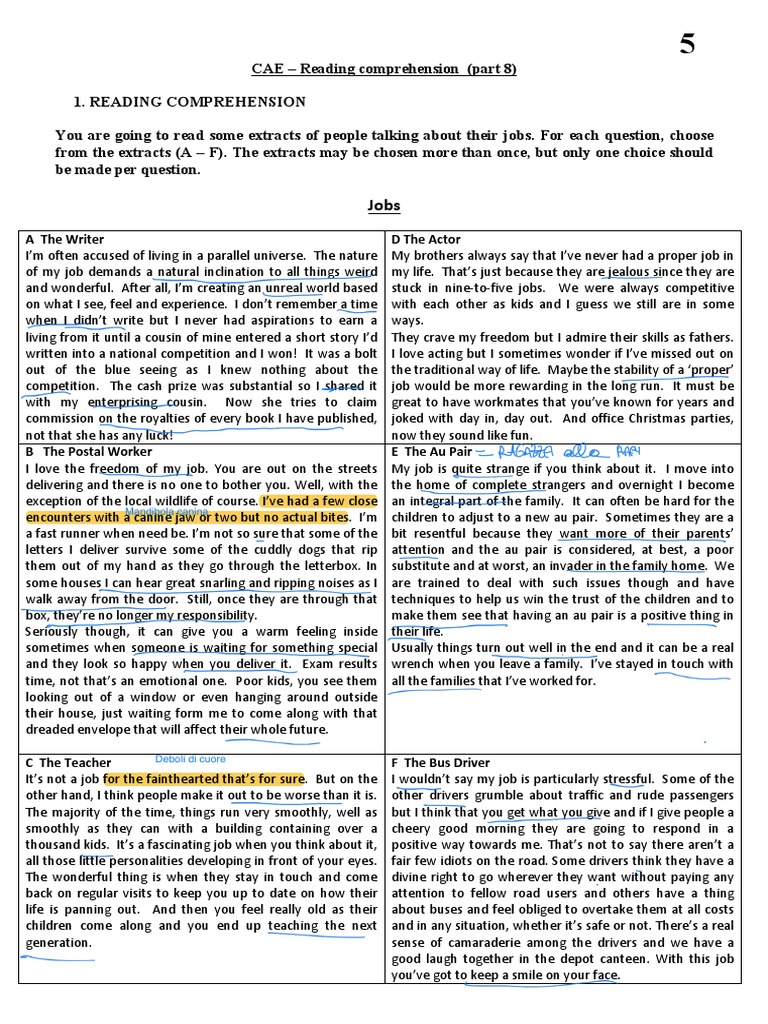 CAE - READING 5 - Part 8 - Jobs-10 QUESTIONS | PDF