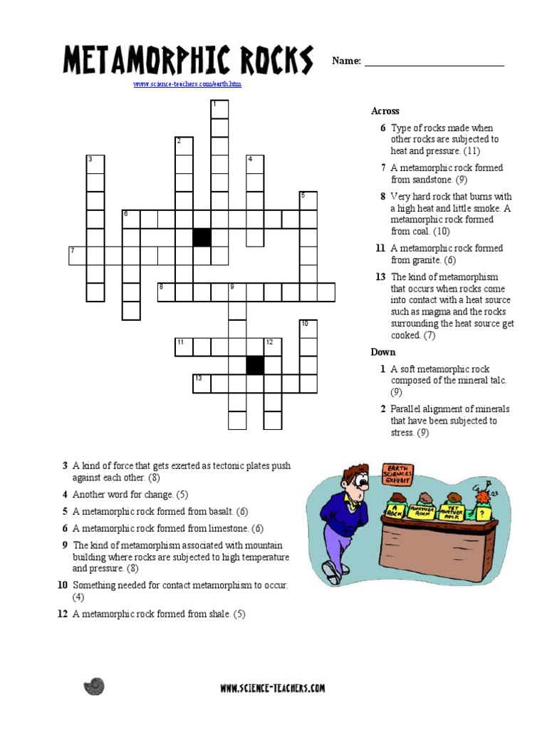 Metamorphic Rocks Crossword | PDF | Rock (Geology) | Structure Of The Earth