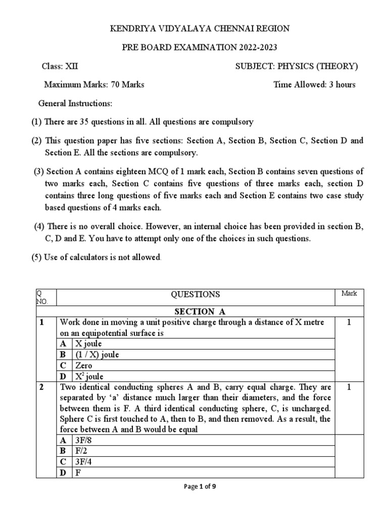 PB II Class XII Phy QP Jan 2023 | PDF PB II Class XII Phy QP Jan 2023 | PDF