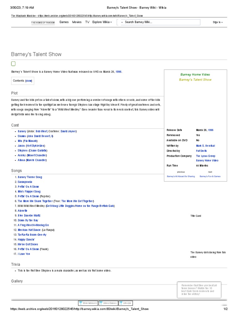 Barney's Talent Show - Barney Wiki - Wikia | PDF