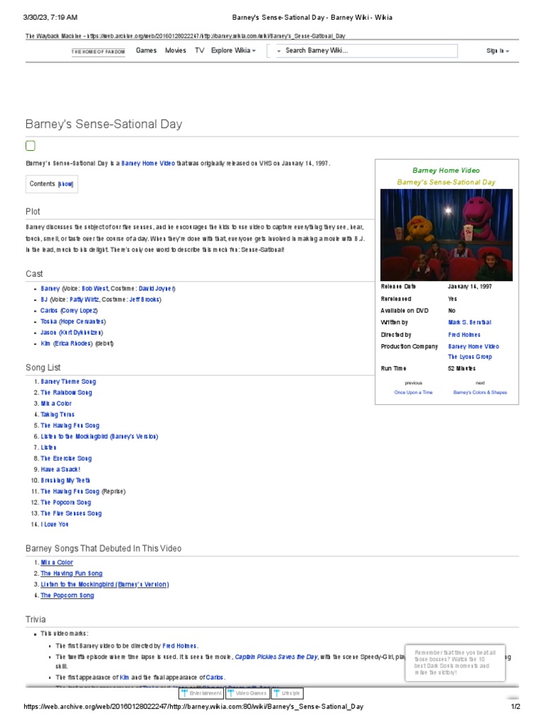 Barney's Sense-Sational Day - Barney Wiki - Wikia | PDF