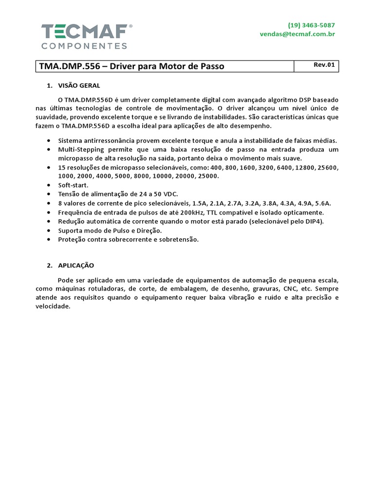 TMA - DMP.556 - Driver para Motor de Passo: Rev.01 1. Visão Geral | PDF ...