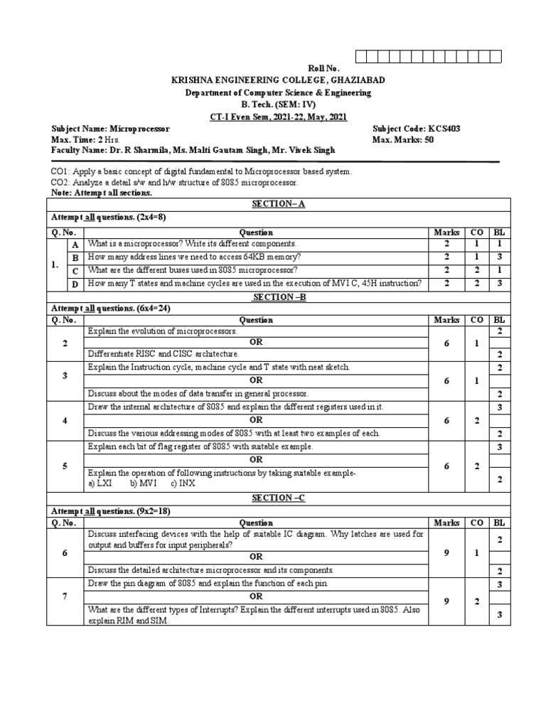 Microprocessor Aktu Sem 3 CT 1 Kec | PDF | Microprocessor | Central Processing Unit