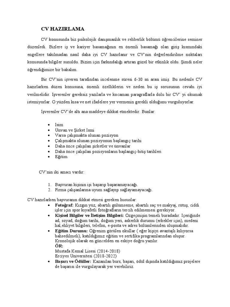 CV Hazirlama | PDF