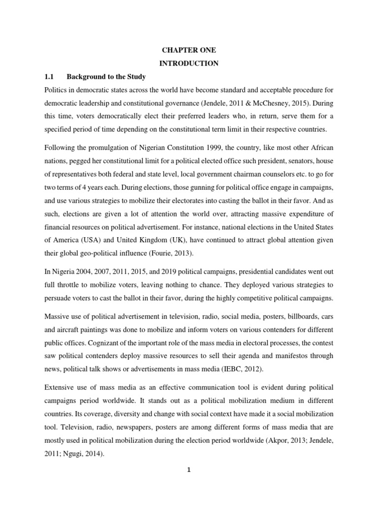 Chapter One 1.1 Background To The Study | PDF | Mass Media | Political Campaigns