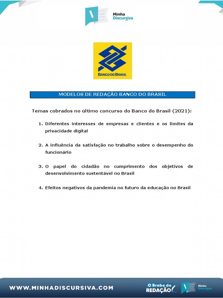 Modelos de Redação Banco do Brasil 2023 | PDF