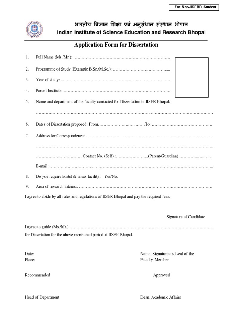 IISER Bhopal Dissertation Application Form | PDF | Thesis