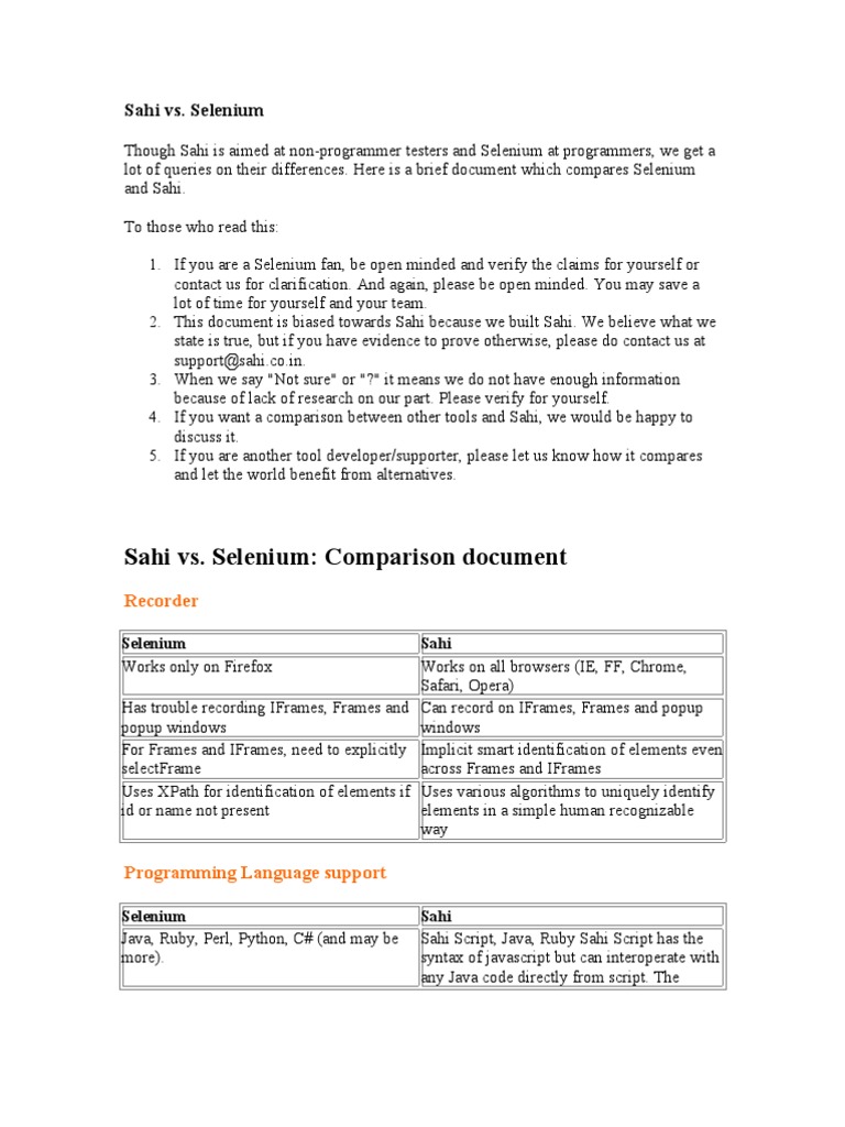 Sahi vs. Selenium: Key Differences Explained | PDF | Selenium (Software) | Software