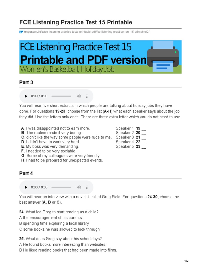 Engexam - info-FCE Listening Practice Test 15 Printable | PDF