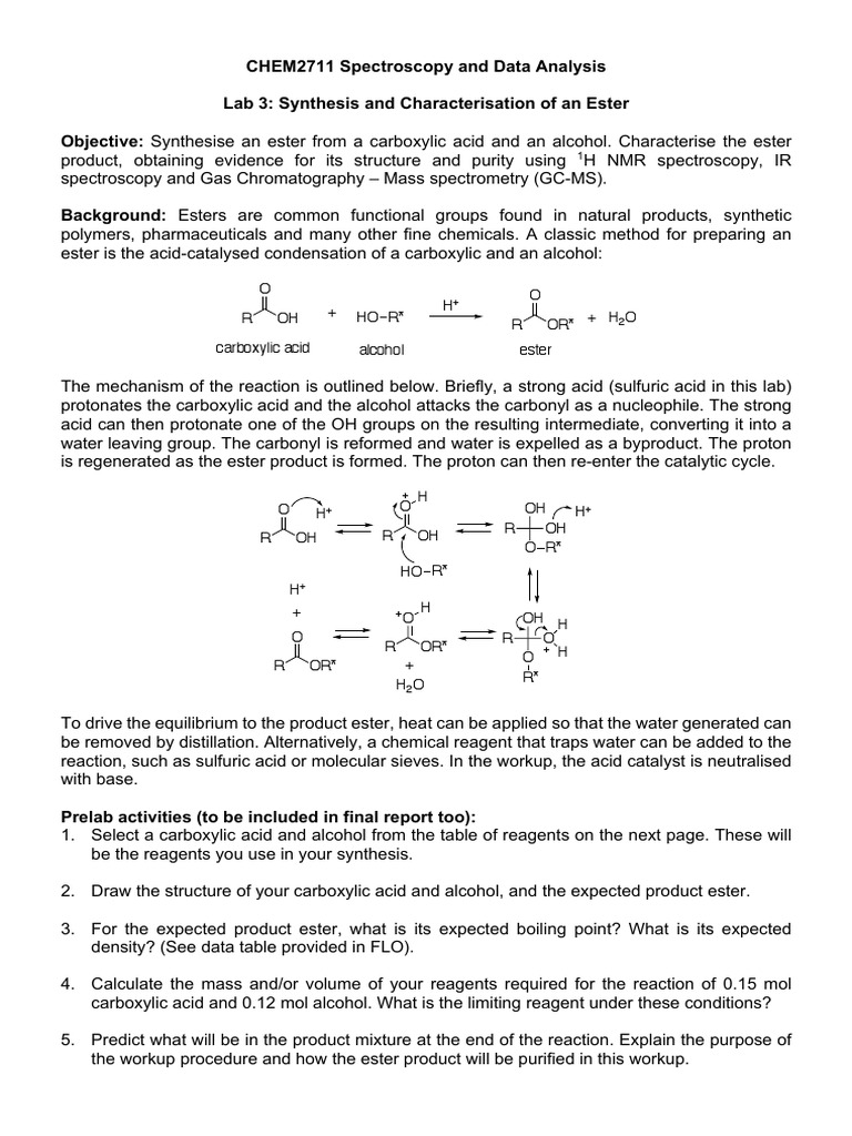 Lab 3 Ester Synthesis and Characterisation | PDF | Ester | Acid