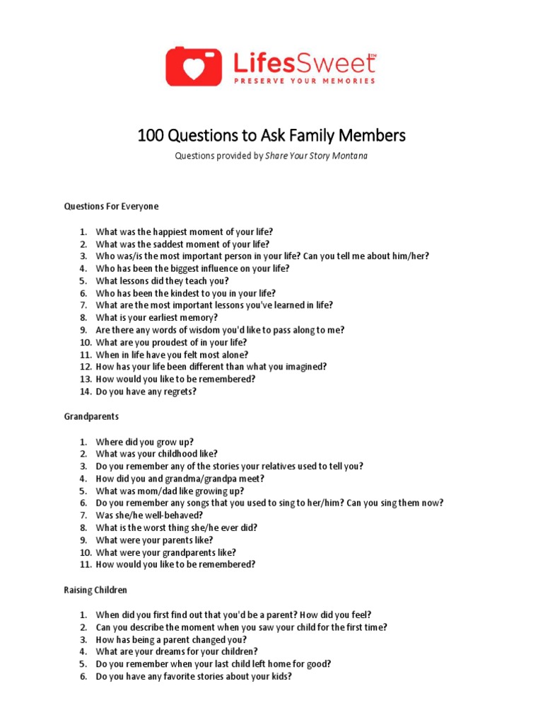 100 Family Questions to Ask Together | PDF | Love | Grandparent