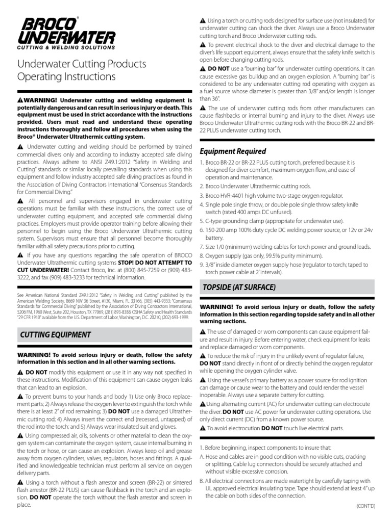 Broco Underwater Cutting Products - Operating Instructions 2019 | PDF ...