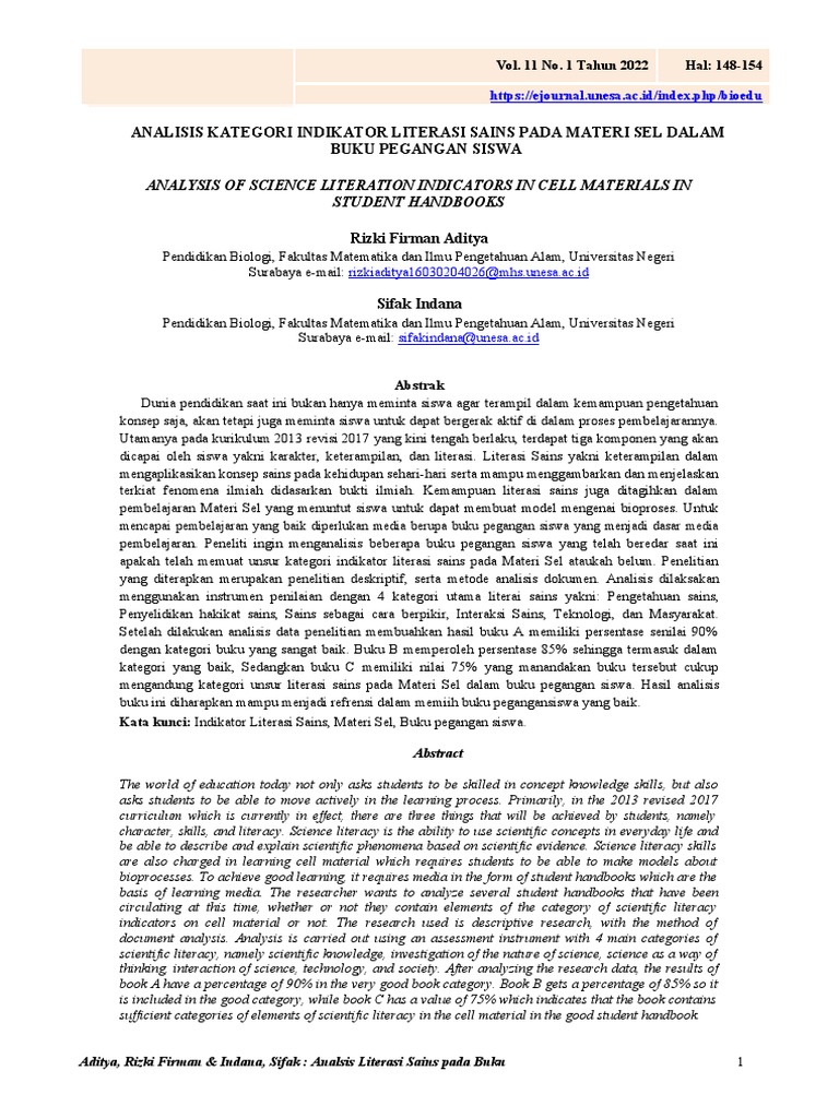 Contoh Tabel Deskriptor Literasi Sains | PDF