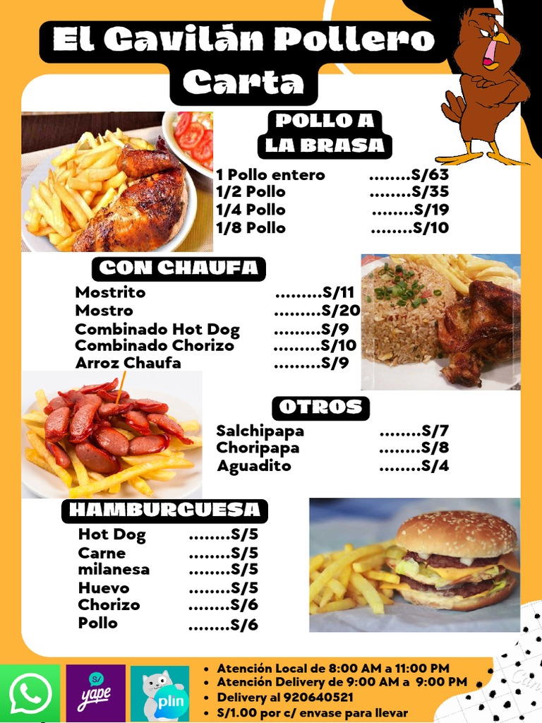 Menú de El Gavilán Pollero | PDF | Cocina, comidas y vino
