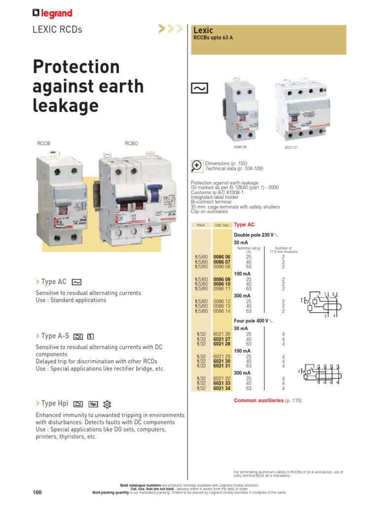 Protection Against Earth Leakage: Lexic Rcds | PDF | Alternating ...