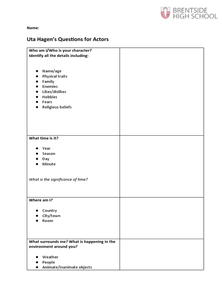 Uta Hagen Questions For Actors | PDF