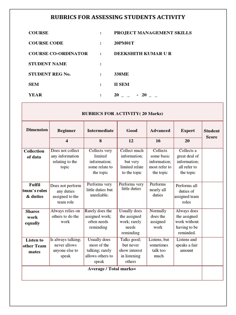 Project Management Skills Rubrics Sheet | PDF | Rubric (Academic) | Cognition