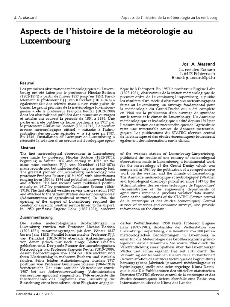 Spects de L'histoire de La Météorologie Au Luxembourg | PDF ...