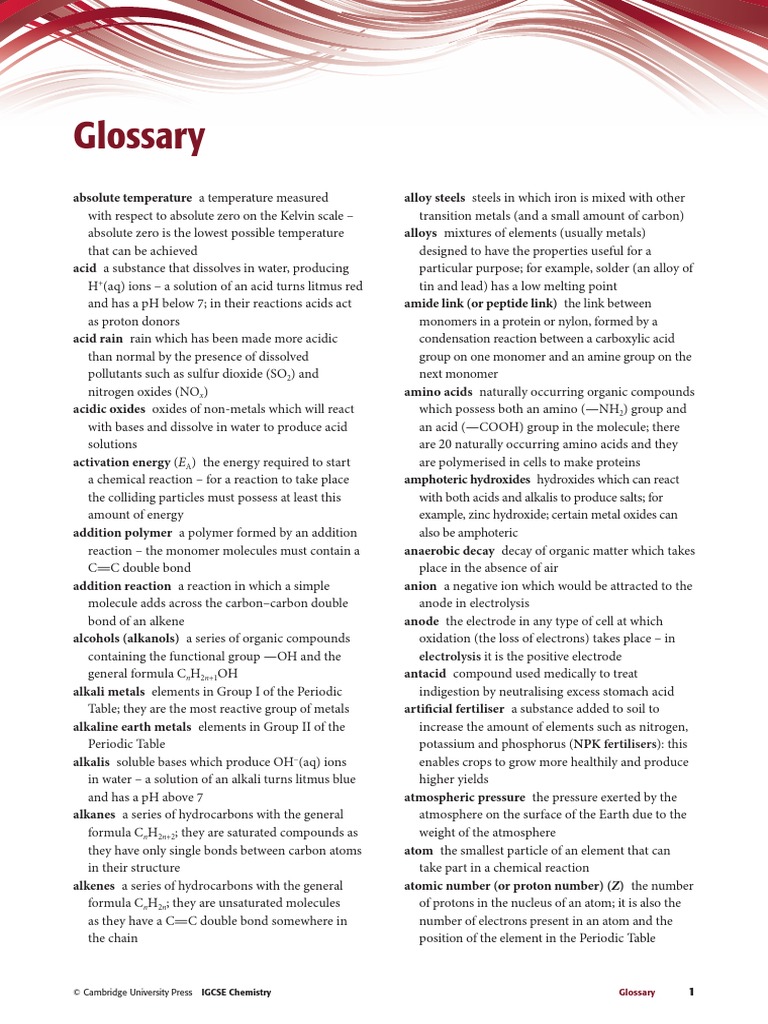 Glossary Defination Chemistry | PDF | Chemical Reactions | Chemistry
