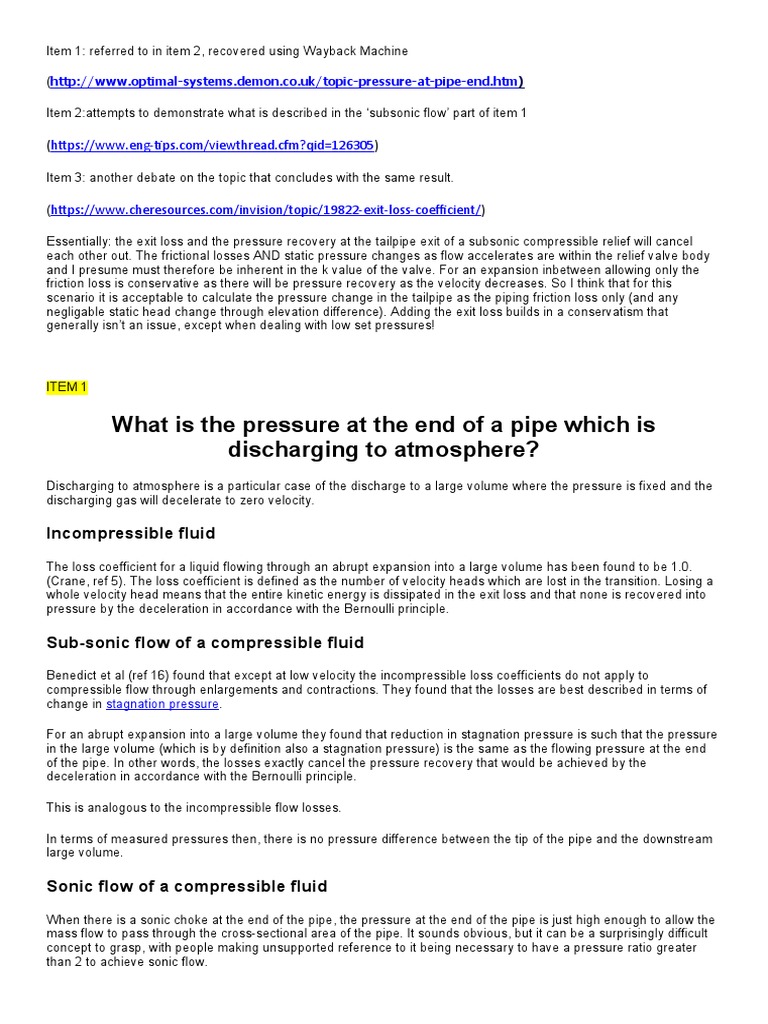 The Pressure at The End of A Pipe Which Is Discharging To Atmosphere | Download Free PDF | Fluid ...