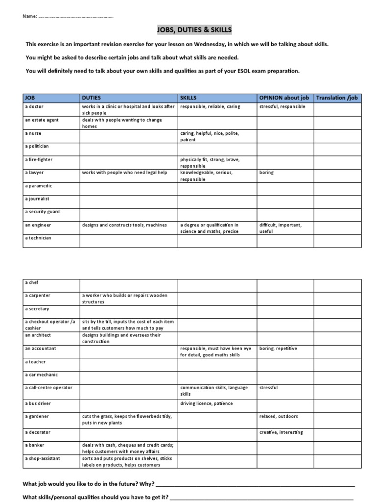 Jobs Duties and Skills Fun Activities Games - 16176 | Download Free PDF ...
