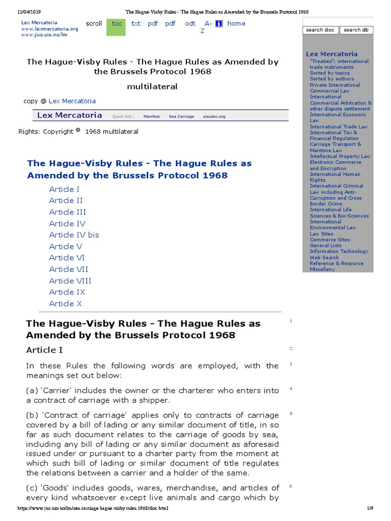 The Hague-Visby Rules - The Hague Rules As Amended by The Brussels ...