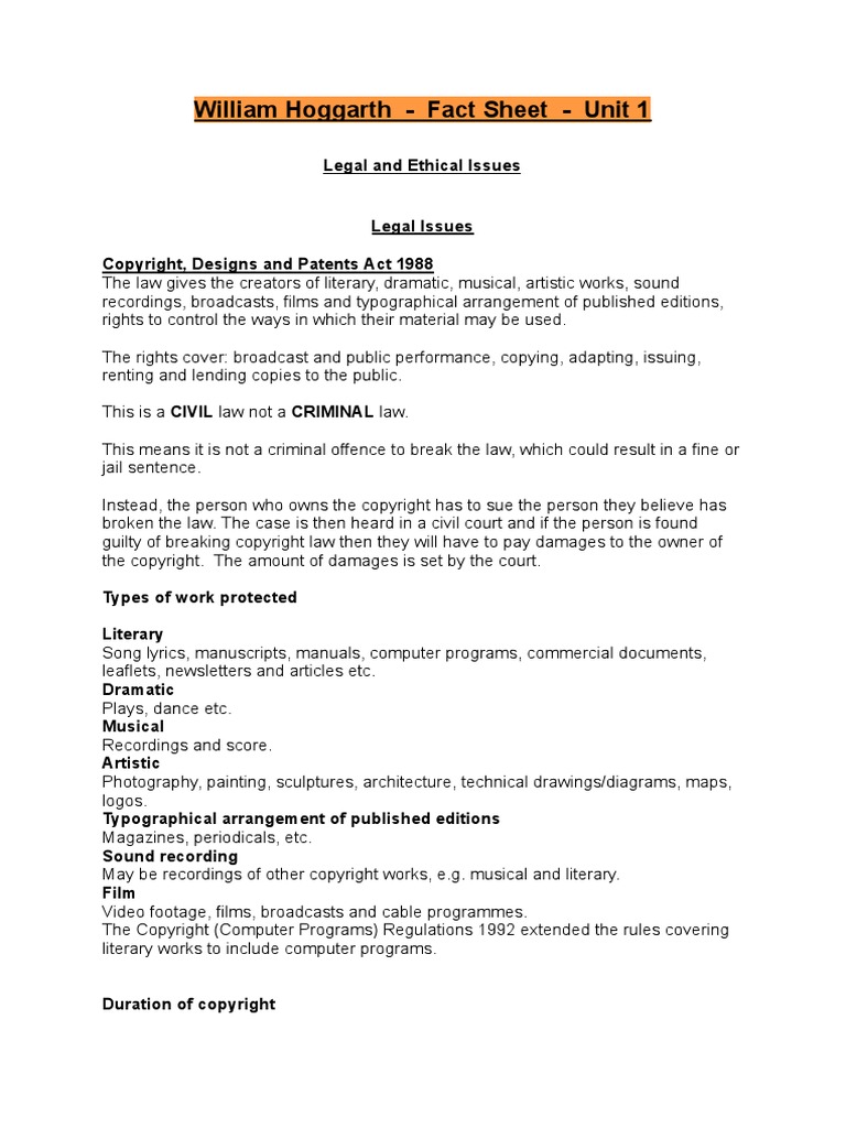 Legal and Ethical Issues Fact Sheet | PDF | Defamation | Intellectual ...
