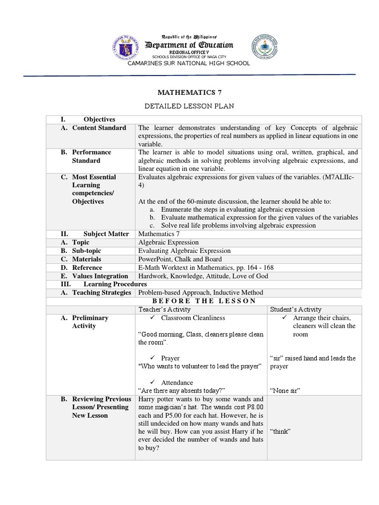 02 Evaluating Algebraic Expression | PDF | Mathematics | Numbers