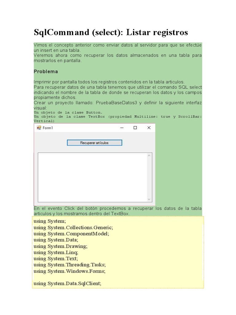 SqlCommand LISTAR REGISTROS | PDF | SQL | Informática