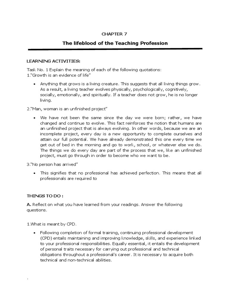 Chapter 7 Answersheet | PDF | Teachers | Professional Development