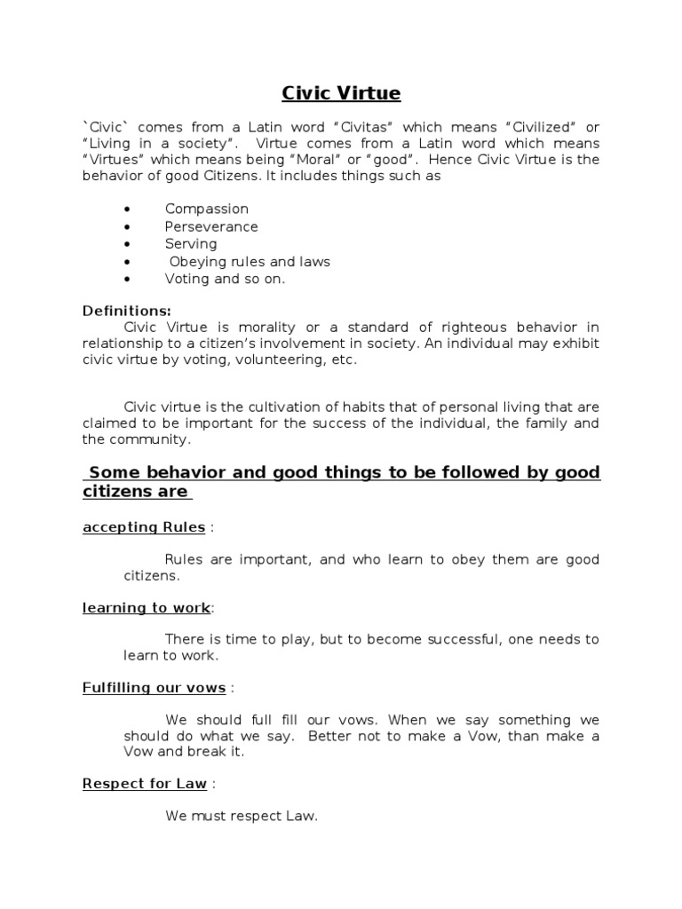 Civic Virtue: Some Behavior and Good Things To Be Followed by Good ...