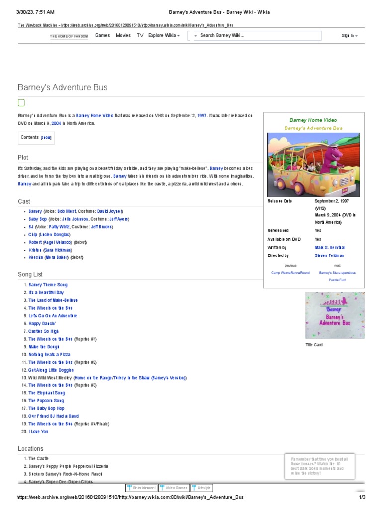 Barney's Adventure Bus - Barney Wiki - Wikia | PDF
