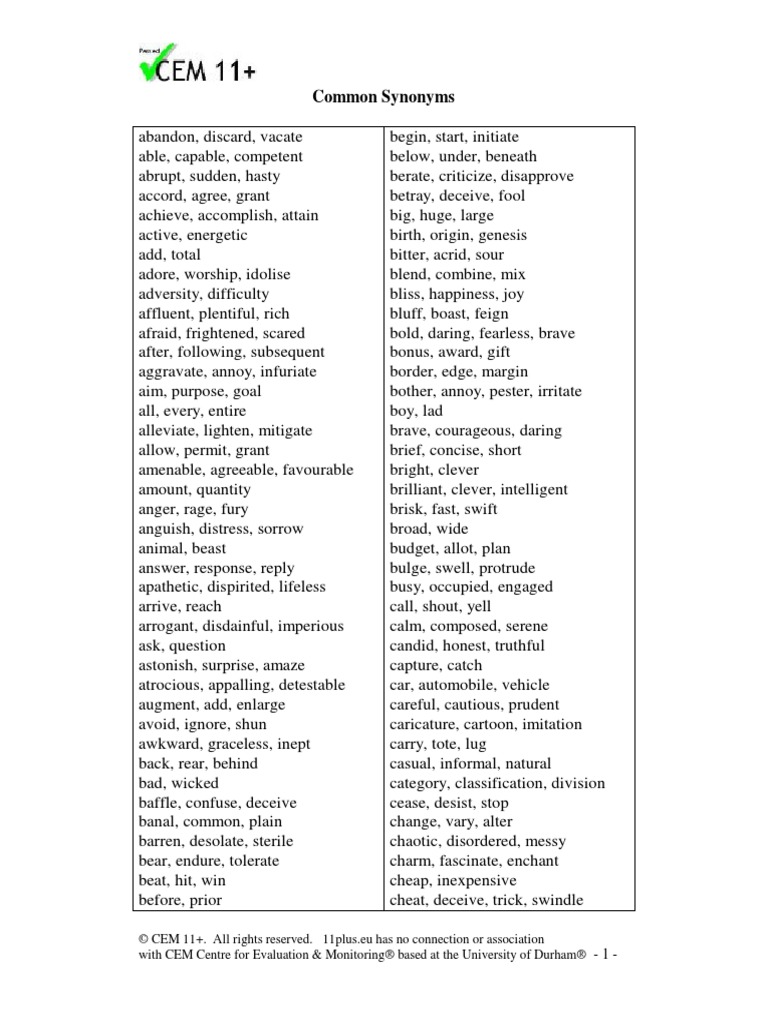 Common Synonyms | PDF
