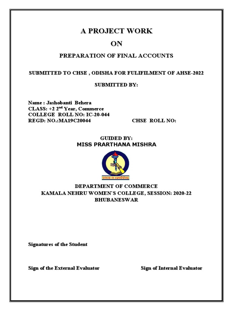 Jashobanti Project On Final Accounts | PDF | Income Statement | Balance ...