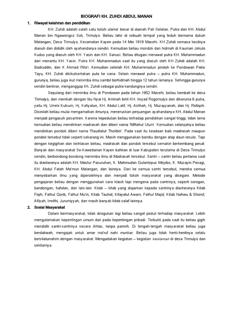 Biografi Kh. Zuhdi Abdul Manan | PDF