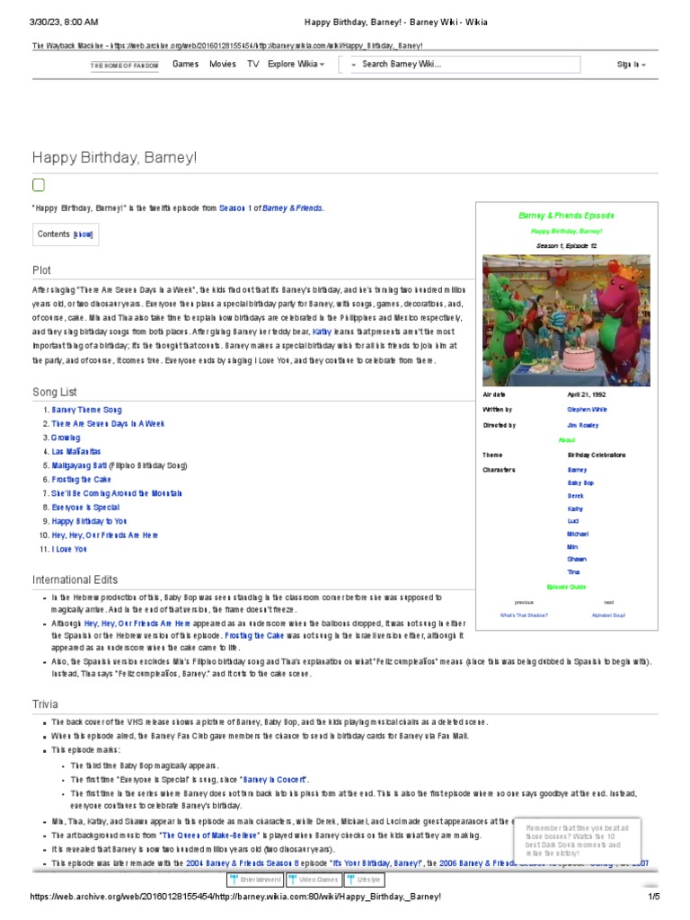 Happy Birthday, Barney! - Barney Wiki - Wikia | PDF