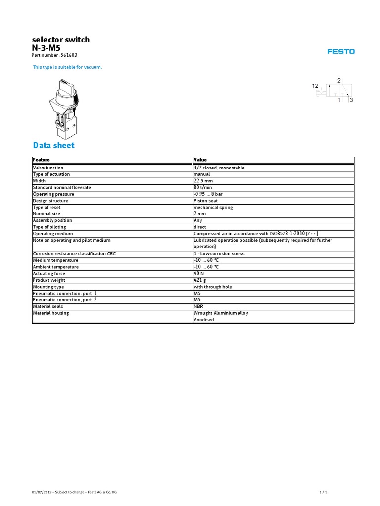 Selector Switch N-3-M5: Data Sheet | PDF