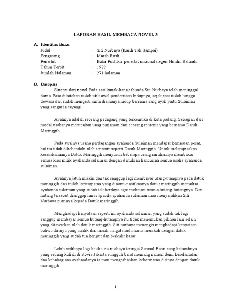 Resensi Novel Siti Nurbaya | PDF | Fiksi Misteri, Thriller, & Kejahatan