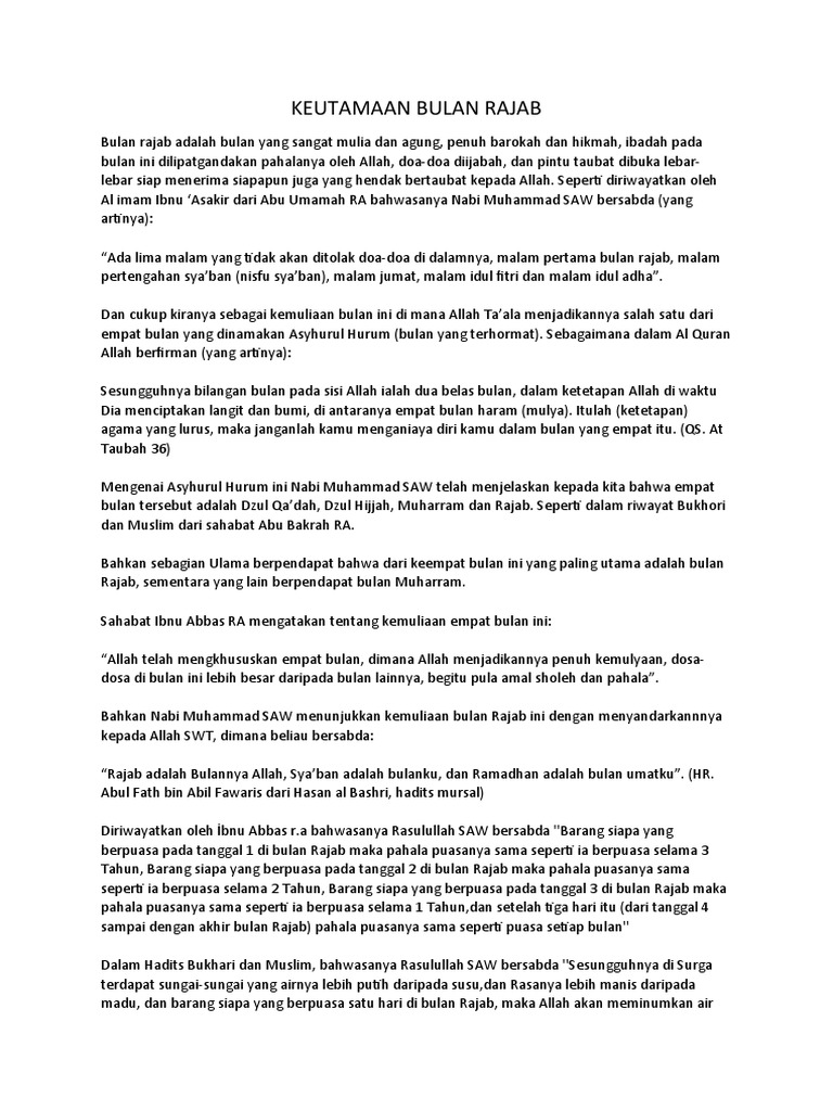 Keutamaan Bulan Rajab | PDF