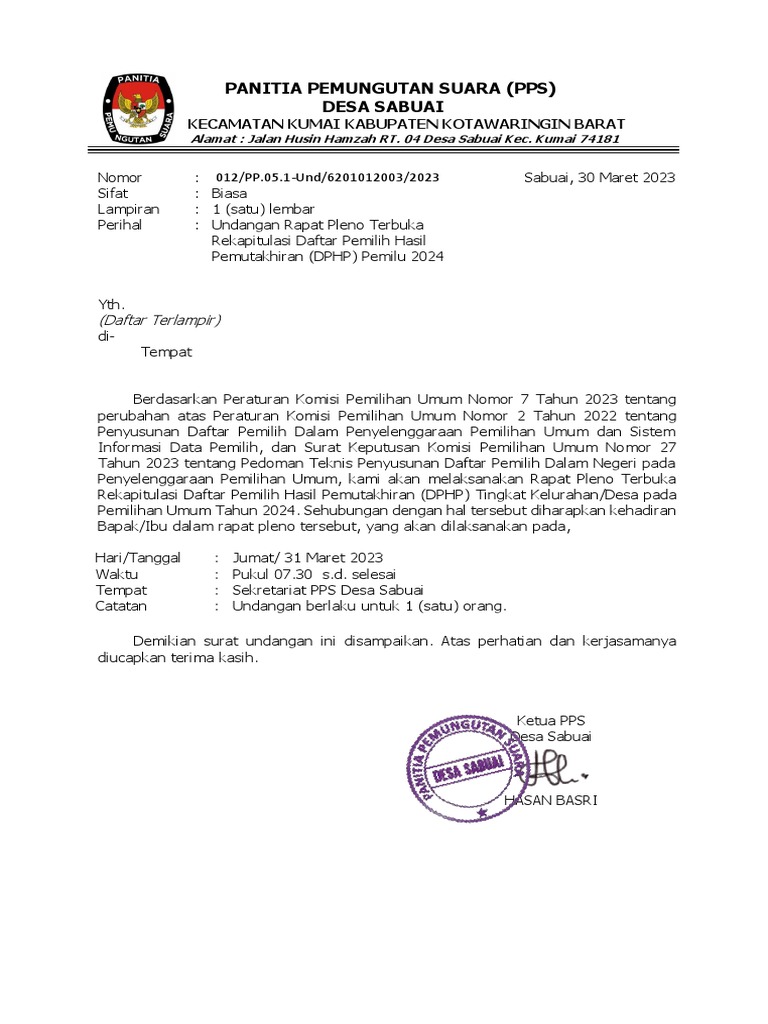 Undangan DPHP PPS Desa Sabuai | PDF