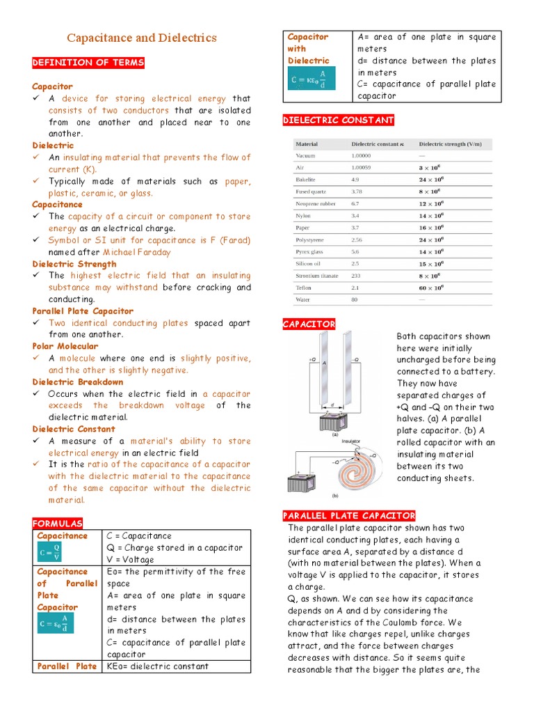 Capacitance And Dielectrics Pdf Capacitor Capacitance