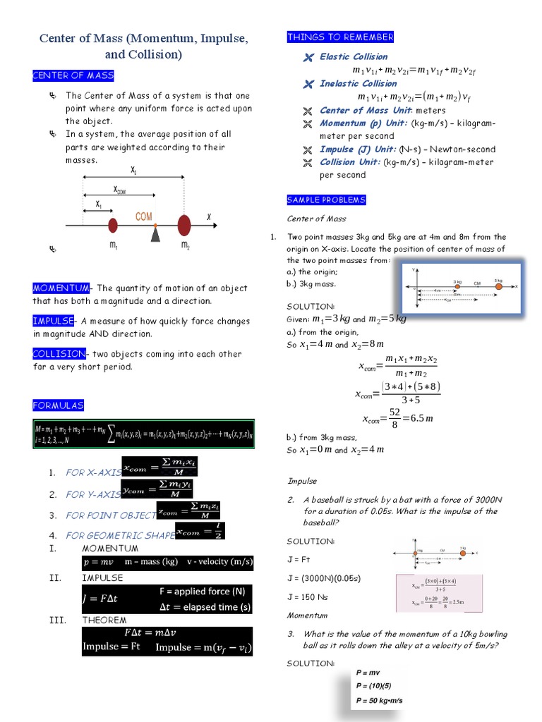 Center of Mass (Momentum, Impulse, and Collision) | PDF | Momentum ...