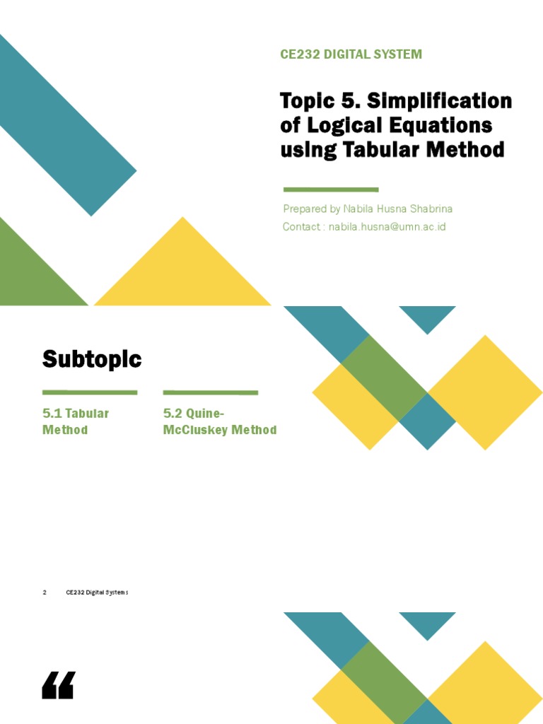 Topic 5. Simplification of Logical Equations Using Tabular Method | PDF | Boolean Algebra ...