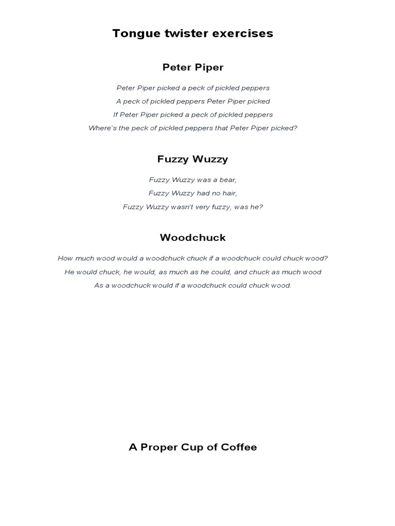 Fun Tongue Twister Exercises | PDF | Language Arts & Discipline | Home ...