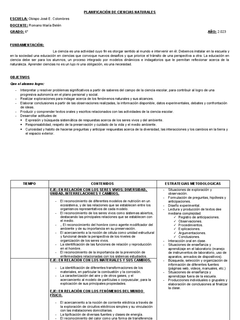 PLANIFICACIÓN DE CIENCIAS NATURALES 5 y 6 | PDF | Science | Aprendizaje